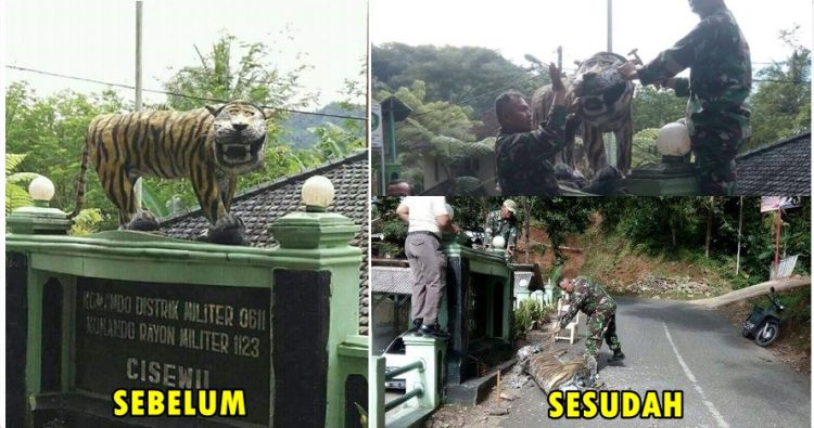 Patung harimau 'paling bahagia sedunia' akhirnya dirobohkan TNI