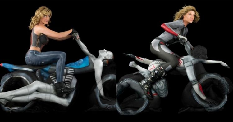 5 Seni Lukis Tubuh Ini Bikin Manusia Mirip Sepeda Motor