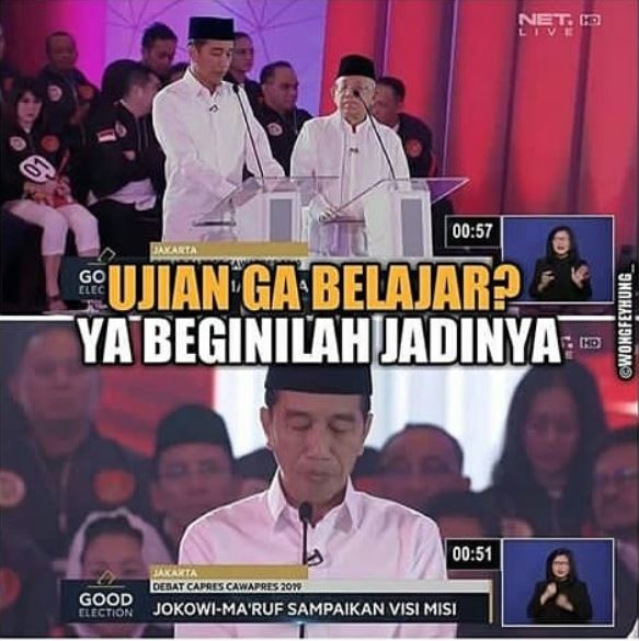 8 Meme lucu debat capres ini bikin heran, contekan hingga joget