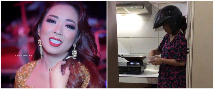 Aksi lucu 5 seleb masak pakai helm, totalitas abis