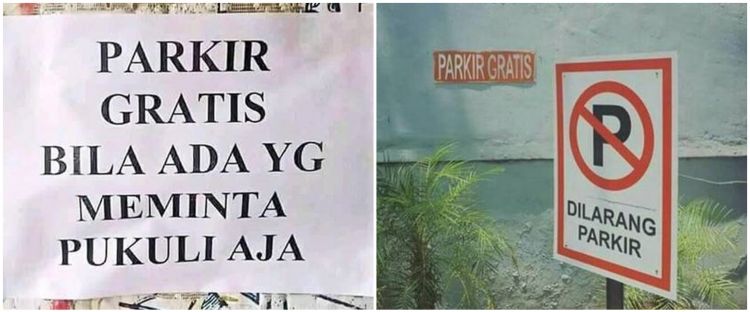 10 Tulisan lucu parkir gratis ini bikin pengemudi mikir keras
