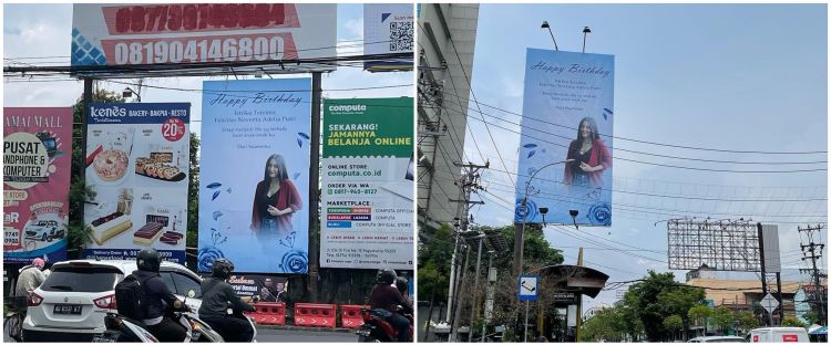 Suami sweet abis, wanita ini dapat ucapan ulang tahun lewat baliho