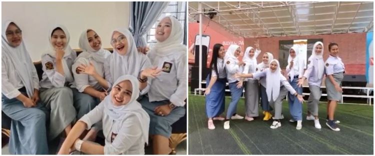 Aksi emak-emak kompak pakai seragam SMA di depan umum, jadi sorotan Aksi emak-emak kompak pakai seragam SMA di depan umum, jadi sorotan
