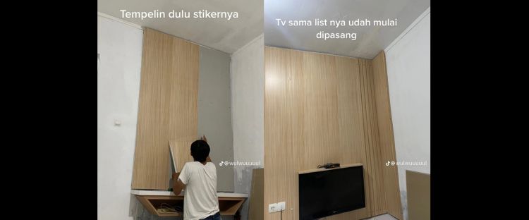 9 Potret makeover wall panel untuk TV versi low budget, hiasan dinding ...