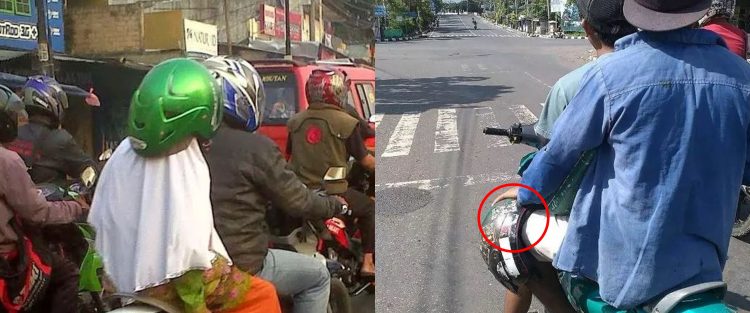 11 Potret kocak orang pakai helm ini cara pakainya nyeleneh abis, tidak ...