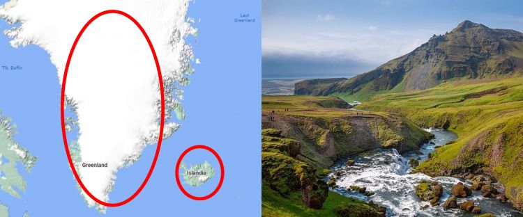 Kenapa daratan Greenland isinya cuma es sementara Islandia malah padang ...