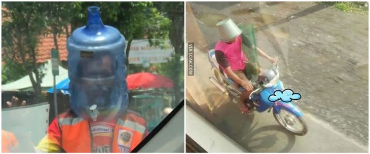Berani tampil beda, 11 potret kocak orang pakai helm antimainstream ini ...