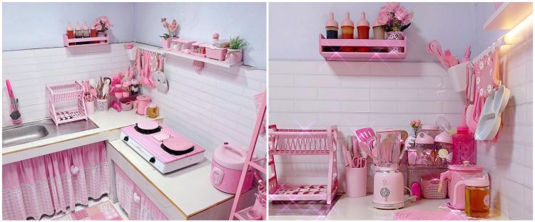 9 Potret dapur mungil ala Korea serba pink pastel ini mewah tanpa ...