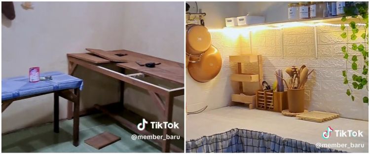 Bukan dicor pakai semen, 11 potret makeover dapur gunakan meja kayu ini ...