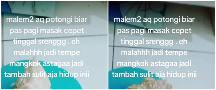 Niatnya mau sat-set tapi malah jadi effort, momen wanita potong tempe ...