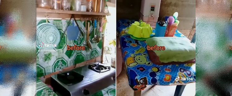 11 Potret transformasi dapur semi kayu dari buluk jadi serba hijau ...