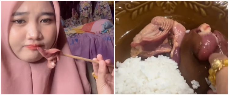 Aksi wanita suka makan jeroan mentah ini bikin netizen ikut mual, sampai ditonton lebih 13 juta kali