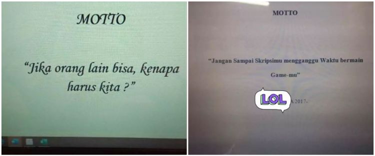 11 Potret kocak halaman motto skripsi ini tulisannya bikin baca dua kali sambil senyum tipis