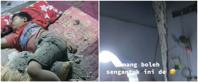 Ternyata tidur juga berisiko, momen bocah laki-laki tetap terlelap walau plafon roboh ini bikin ...