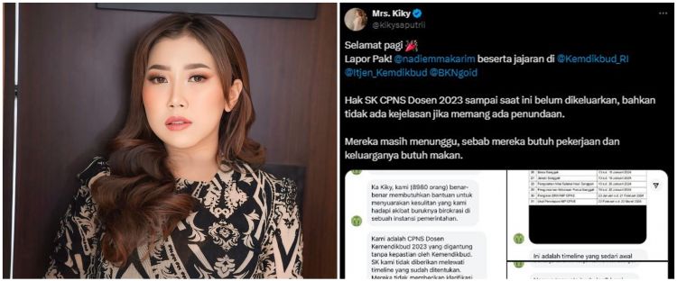 Viral di X, Hak SK CPNS Dosen Kemendikbud 2023 belum diberikan, Kiky Saputri sentil Nadiem Makarim