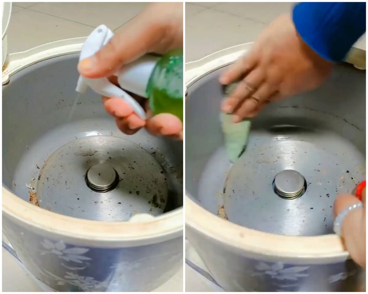 Not by brushing, this is a trick to clean the crusty rice cooker base ...