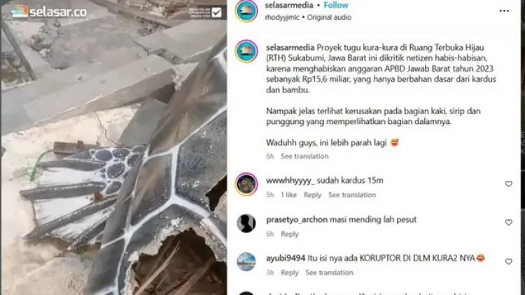 Telan dana Rp15 miliar, proyek tugu kura-kura berbahan kardus di Sukabumi tuai kecaman
