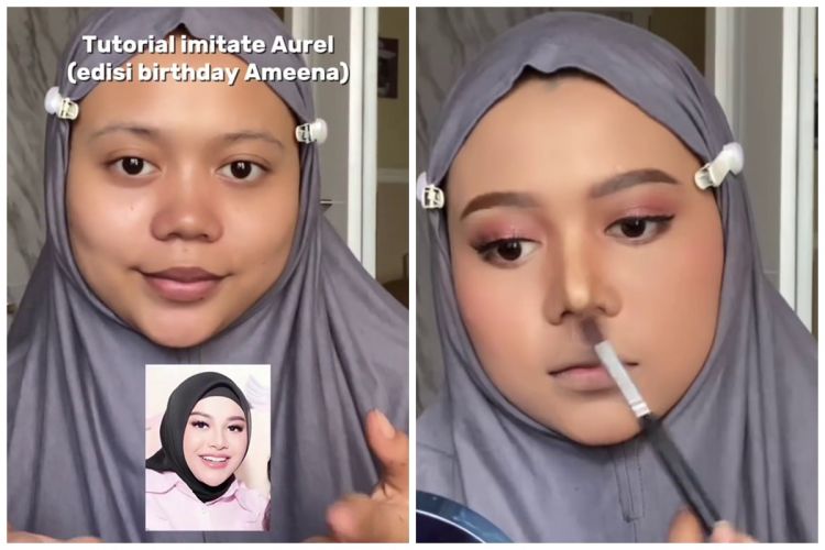 Disebut bak kembaran, transformasi wanita recreate makeup ala Aurel Hermansyah ini hasilnya ...