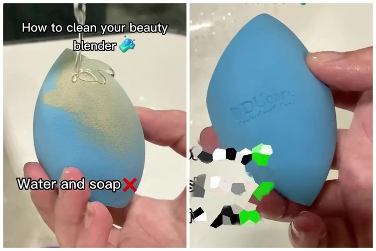 Disikat bisa bikin rusak, ternyata begini cara bersihkan spons makeup cuma direndam pakai 2 ...