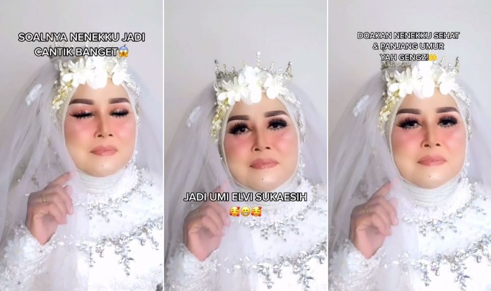 Potret nenek usia 70 tahun dirias MUA jadi pengantin model hijab, parasnya bak Elvi Sukaesih