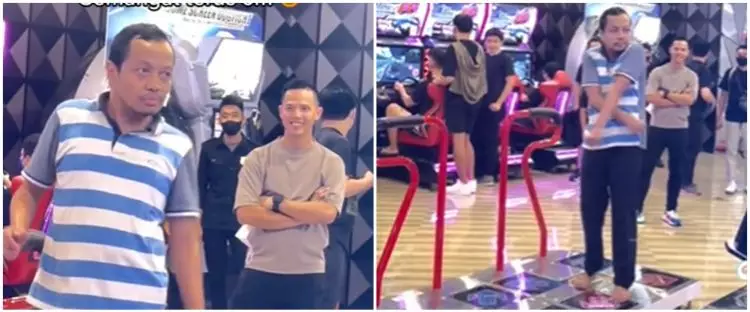 Luwesnya bapak-bapak ini main game dance Pad Pump It Up di mal, aksinya ...