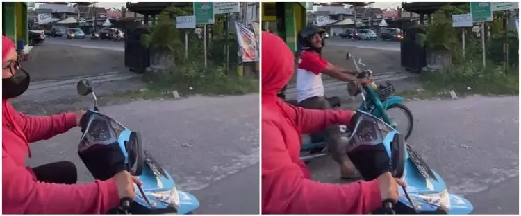 Pria berkendara bawa boncengan absurd tapi nurut ini bikin pengendara lain melongo