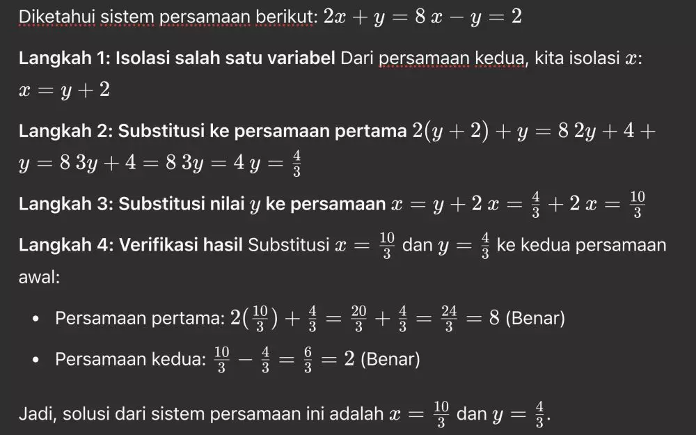 7 Contoh soal SPLDV metode substitusi, lengkap dengan cara ...